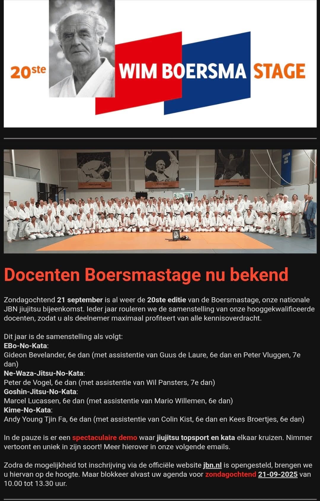 Aankondiging: 20ste Boersma stage Nederland – Toukon Ryu Jiu Jitsu